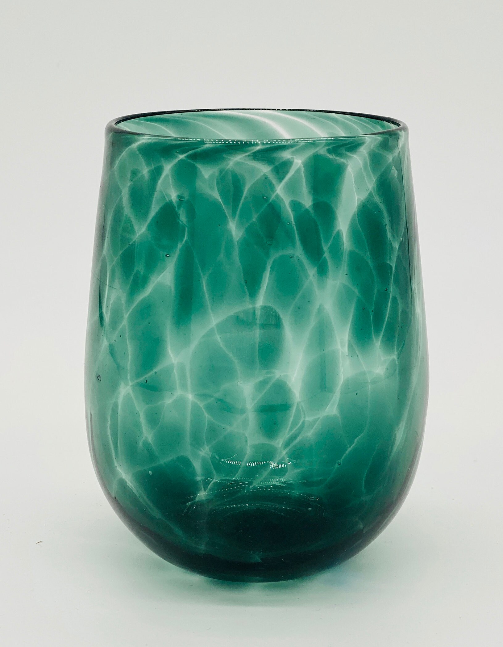 Hand Blown Glass: Steel Grey green Stemless Wine Glass - Etsy