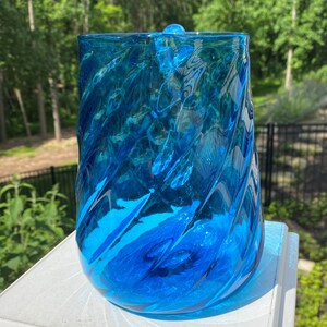 Hand Blown Glass: Blue Optic Twist Pitcher - Etsy