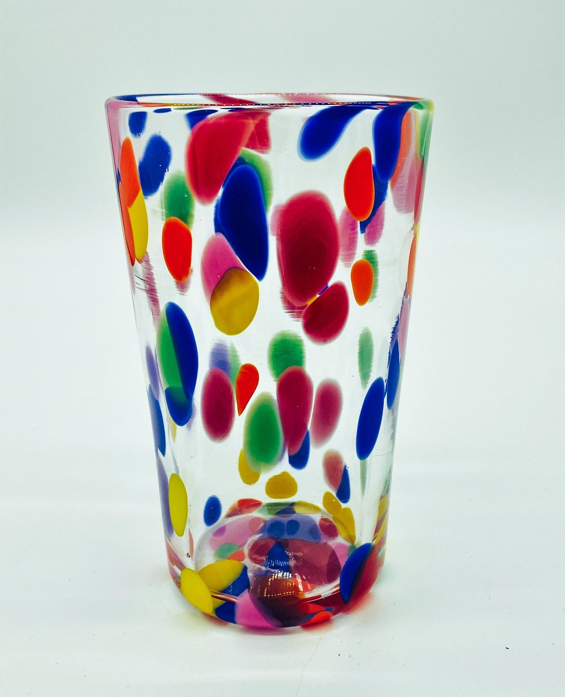 Hand Blown Glass: Rainbow Dot Pint Glass | Etsy