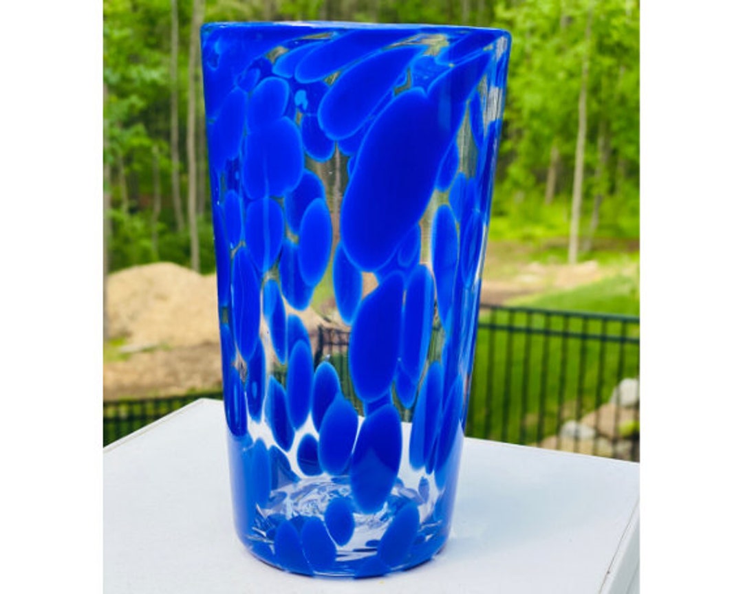 Hand Blown Glass: Blue Polka Dot Pint Glass - Etsy