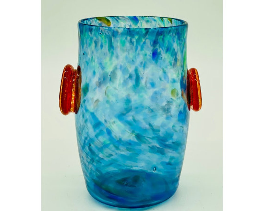 Hand Blown Glass: Blue Tumbler With Orange Accents- Made by Kevin Lurie ...