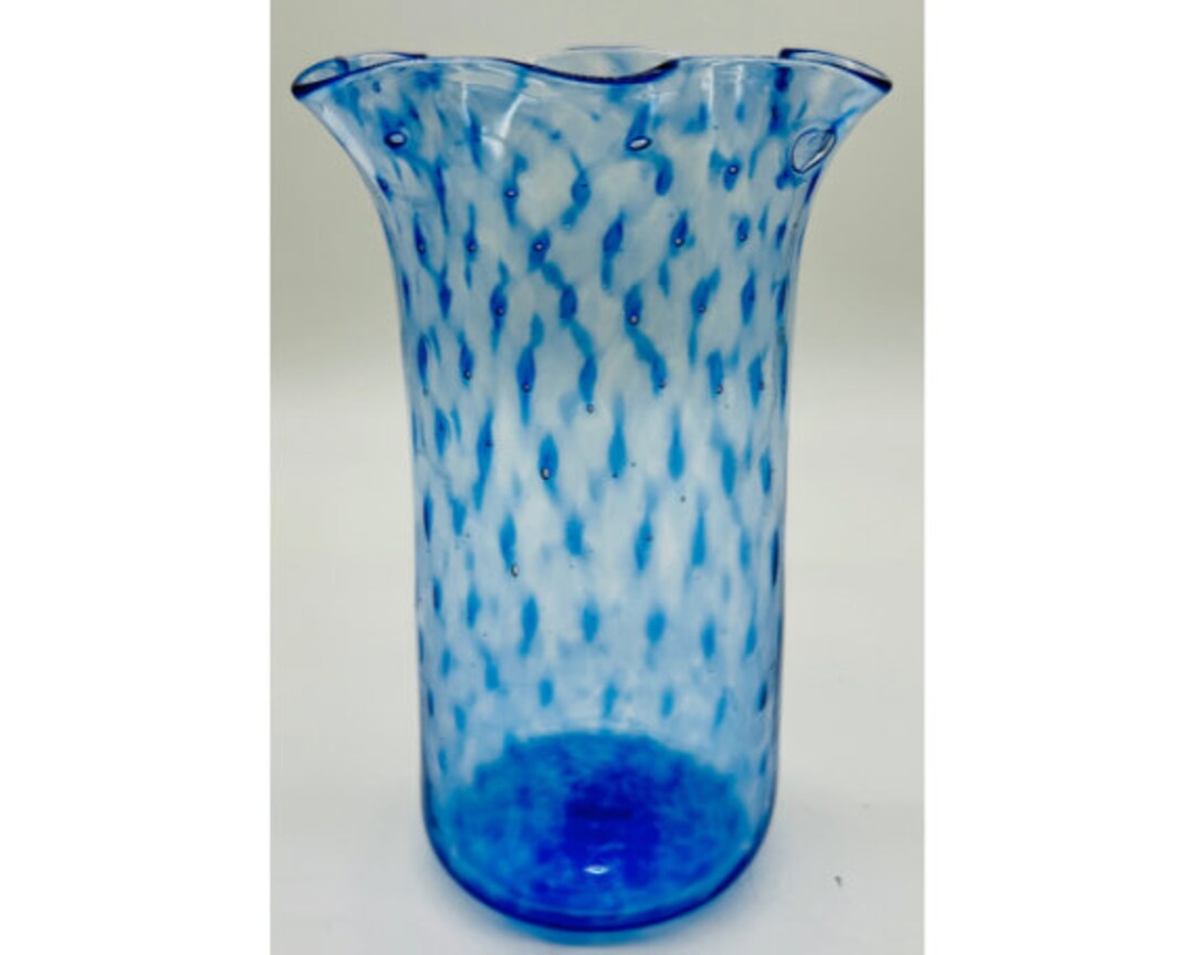 Hand Blown Glass: Blue Bubble Wavy Vase Made by Kevin Lurie - Etsy