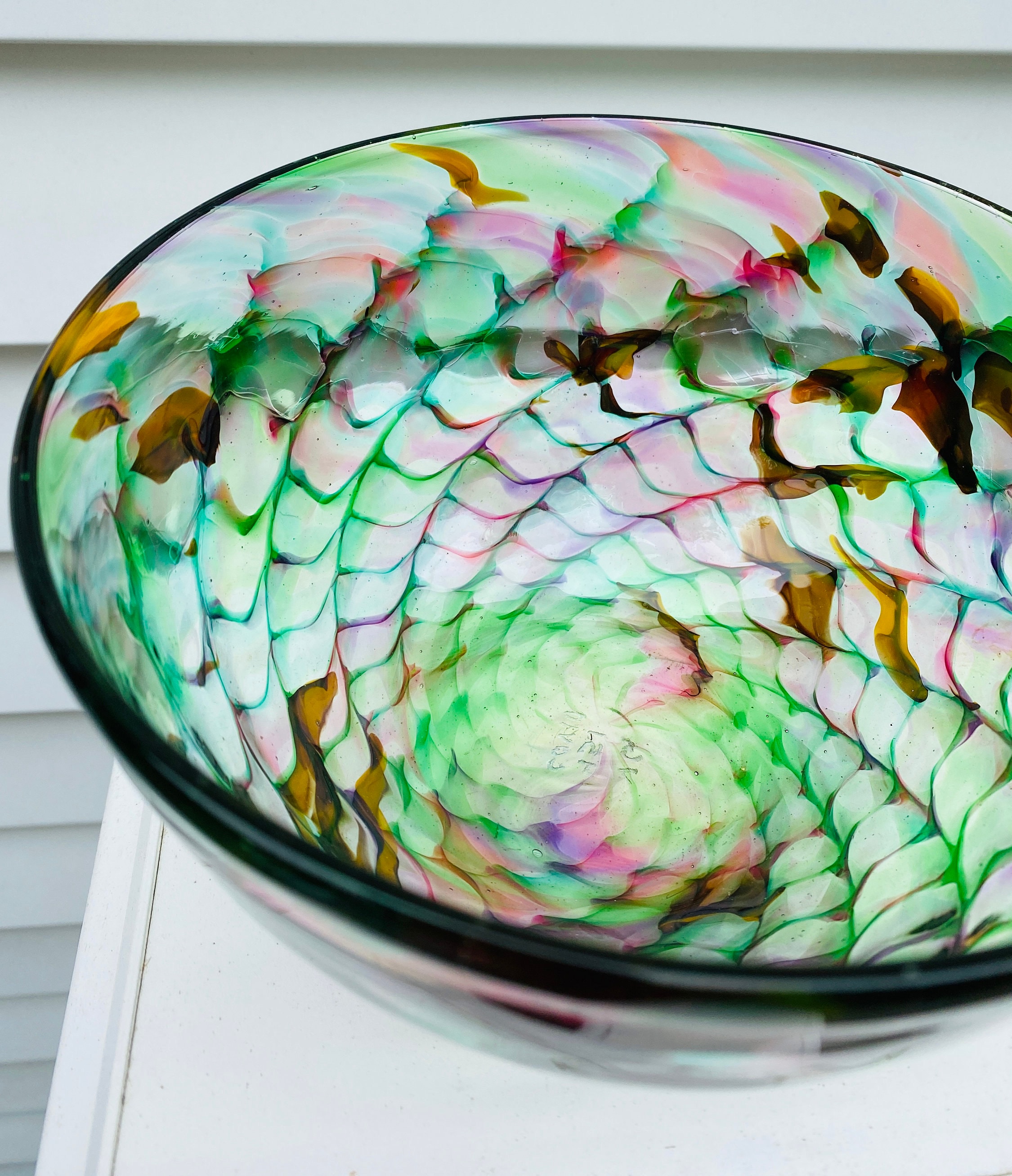 Hand Blown Glass: Green Mix Double Optic Bowl | Etsy