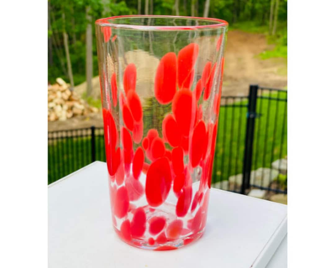 Hand Blown Glass: Red Polka Dot Pint Glass - Etsy
