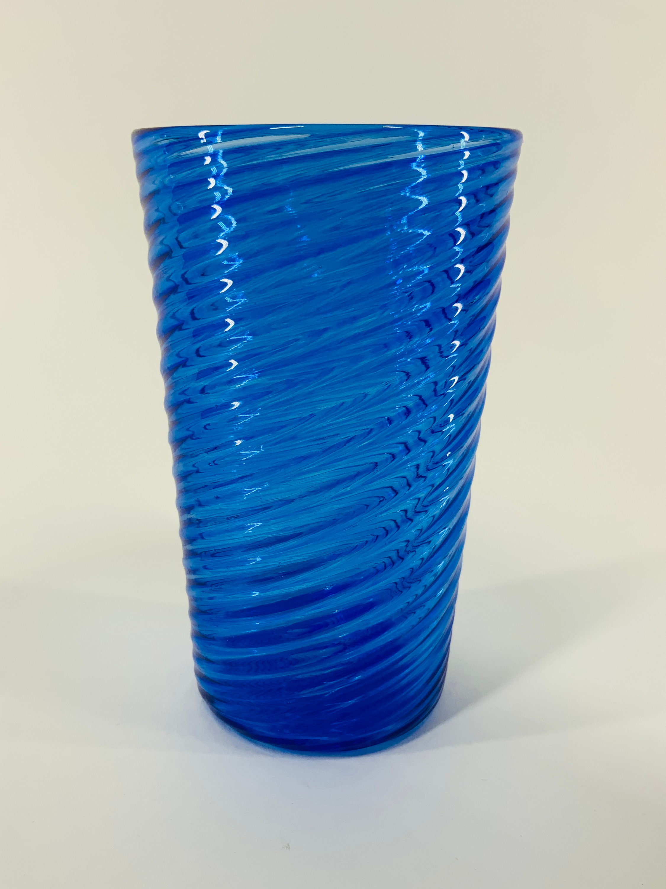 Hand Blown Glass: Blue Optic Twist Pint Glass | Etsy