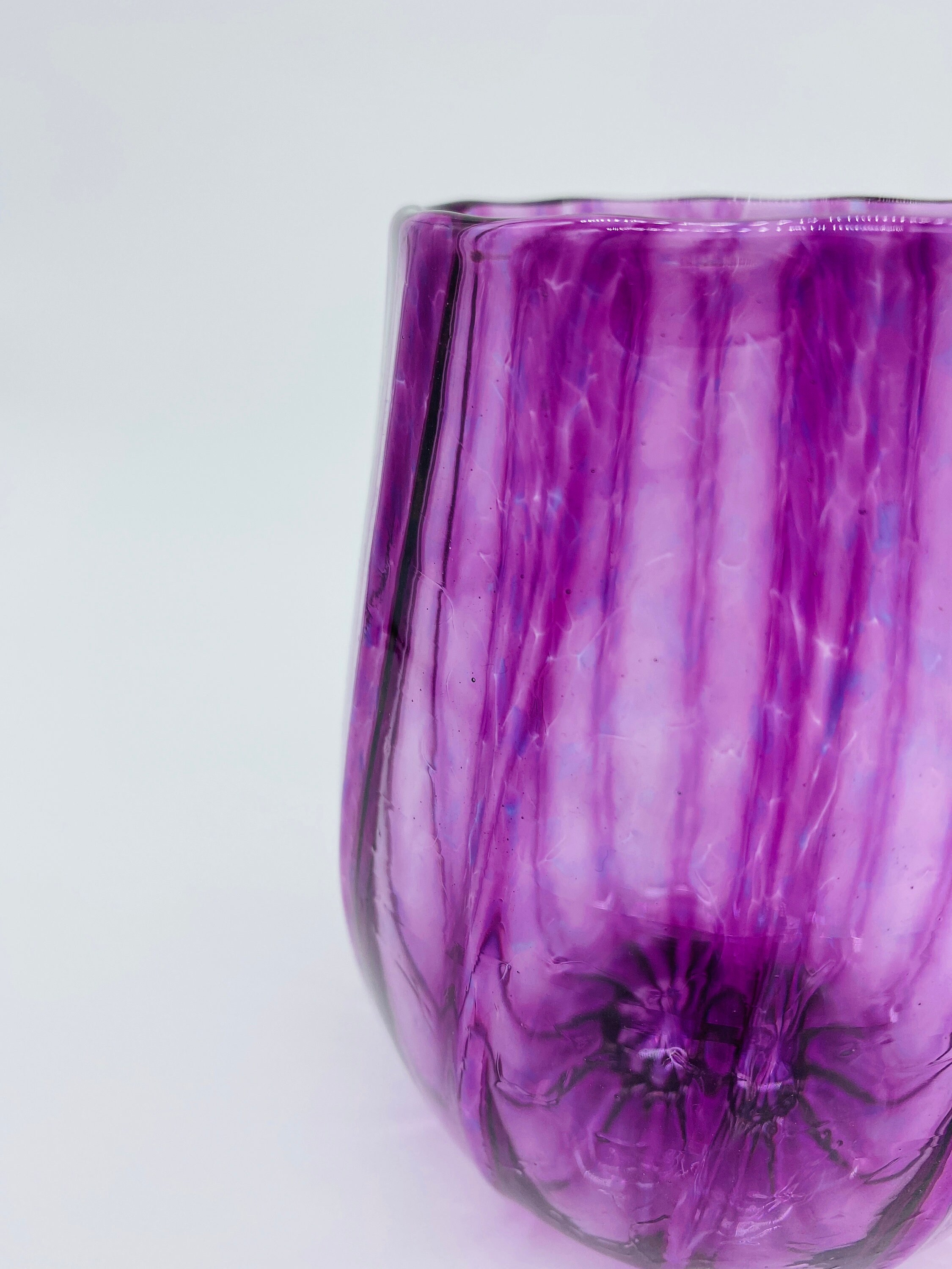 Hand Blown Glass: Purple Straight Optic Stemless Wine Glass - Etsy