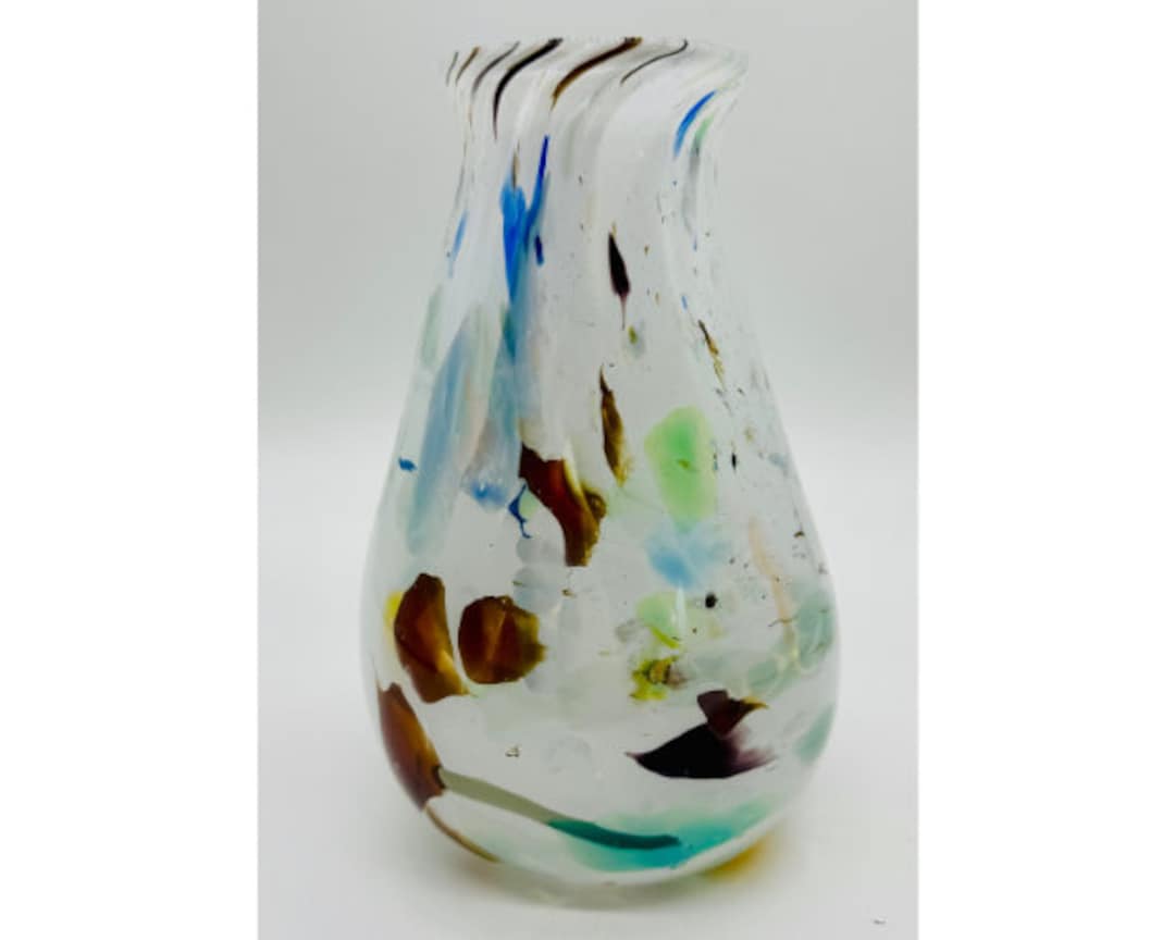 Hand Blown Glass: White Splatter Vase Made by Kevin Lurie - Etsy