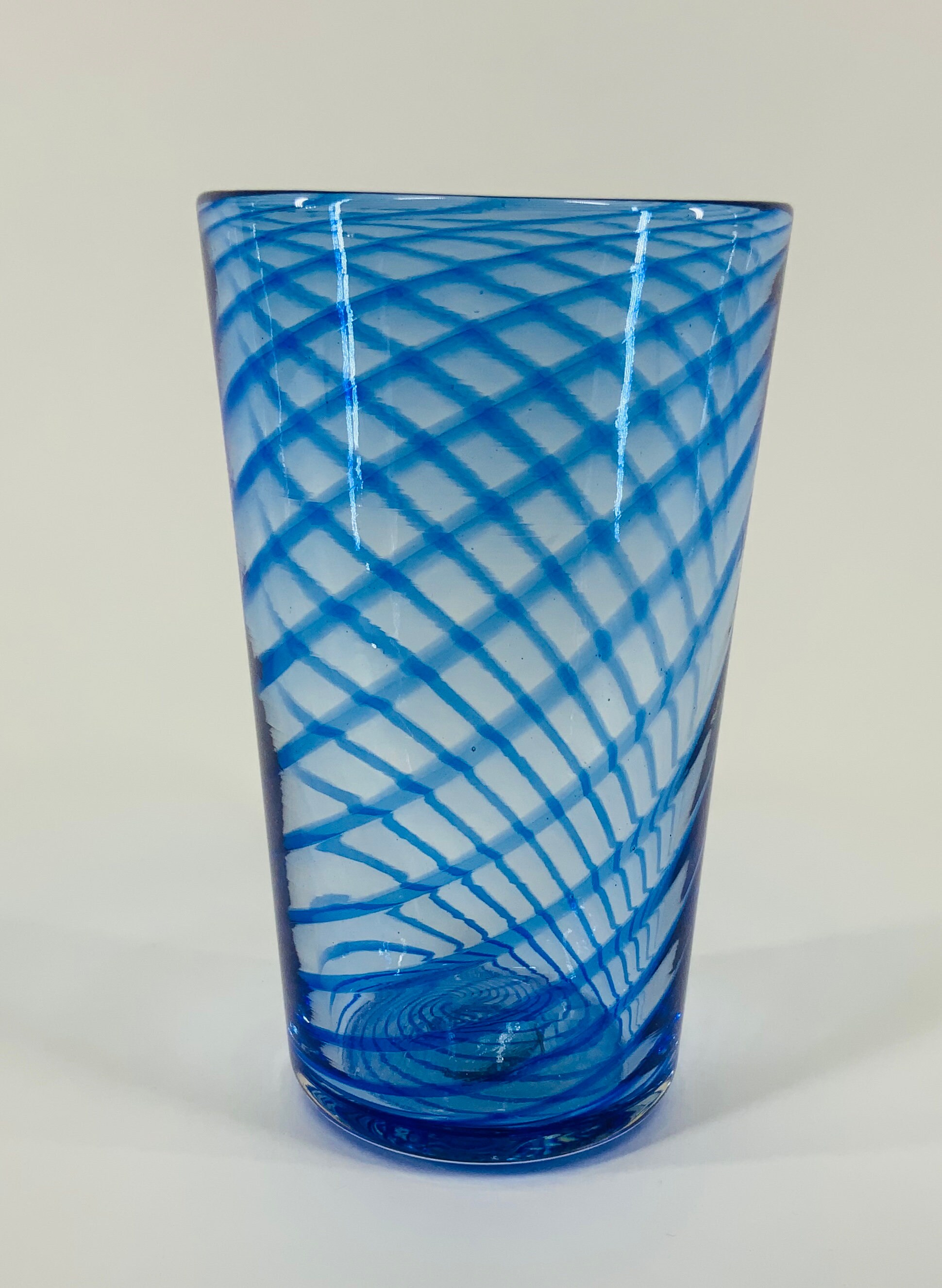 Hand Blown Glass: Blue Optic Twist Pint Glass - Etsy