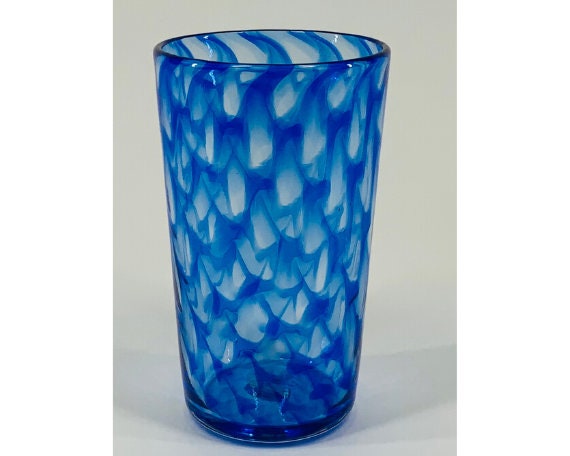 Hand Blown Glass: Blue Double Optic Pint Glass - Etsy