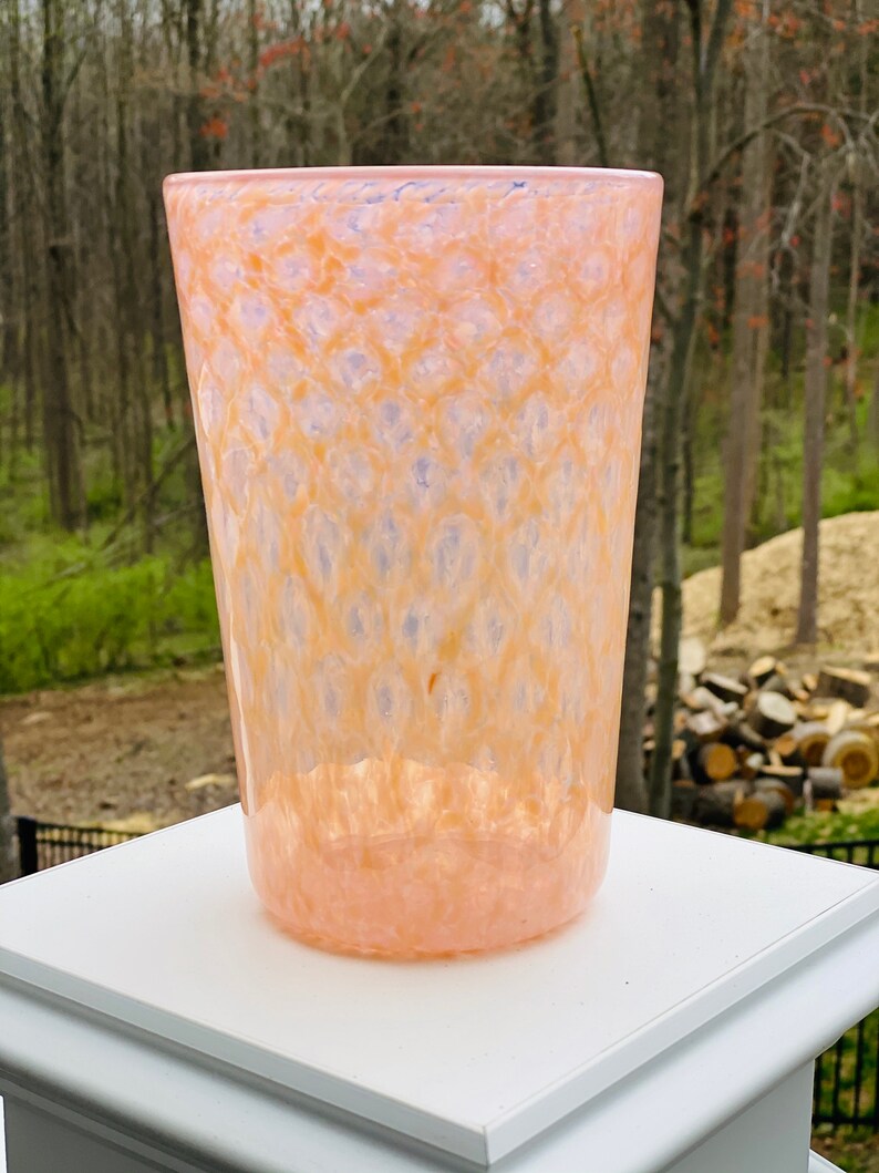 Hand Blown Peach Glass Vase - Etsy