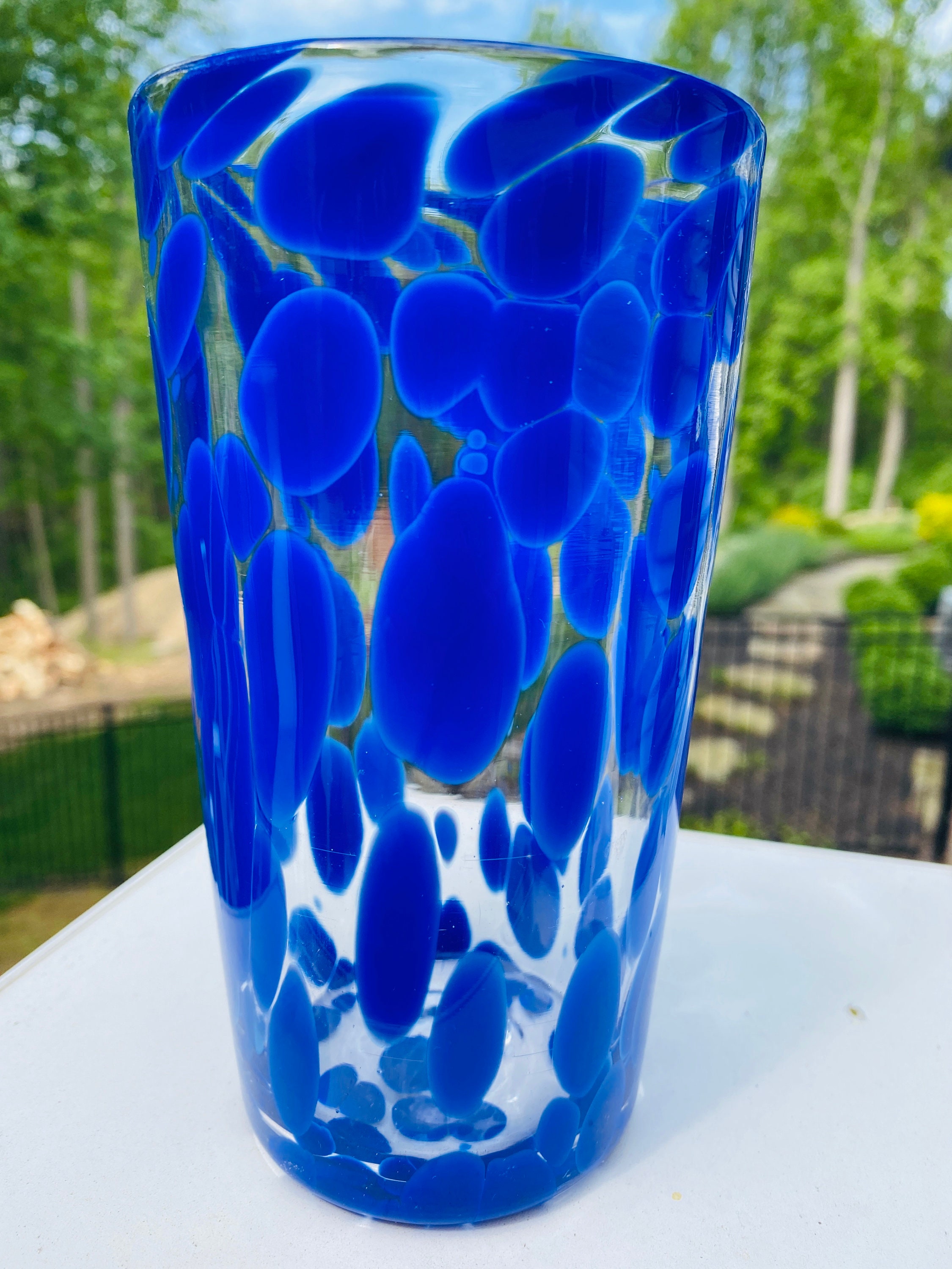 Hand Blown Glass: Blue Polka Dot Pint Glass - Etsy