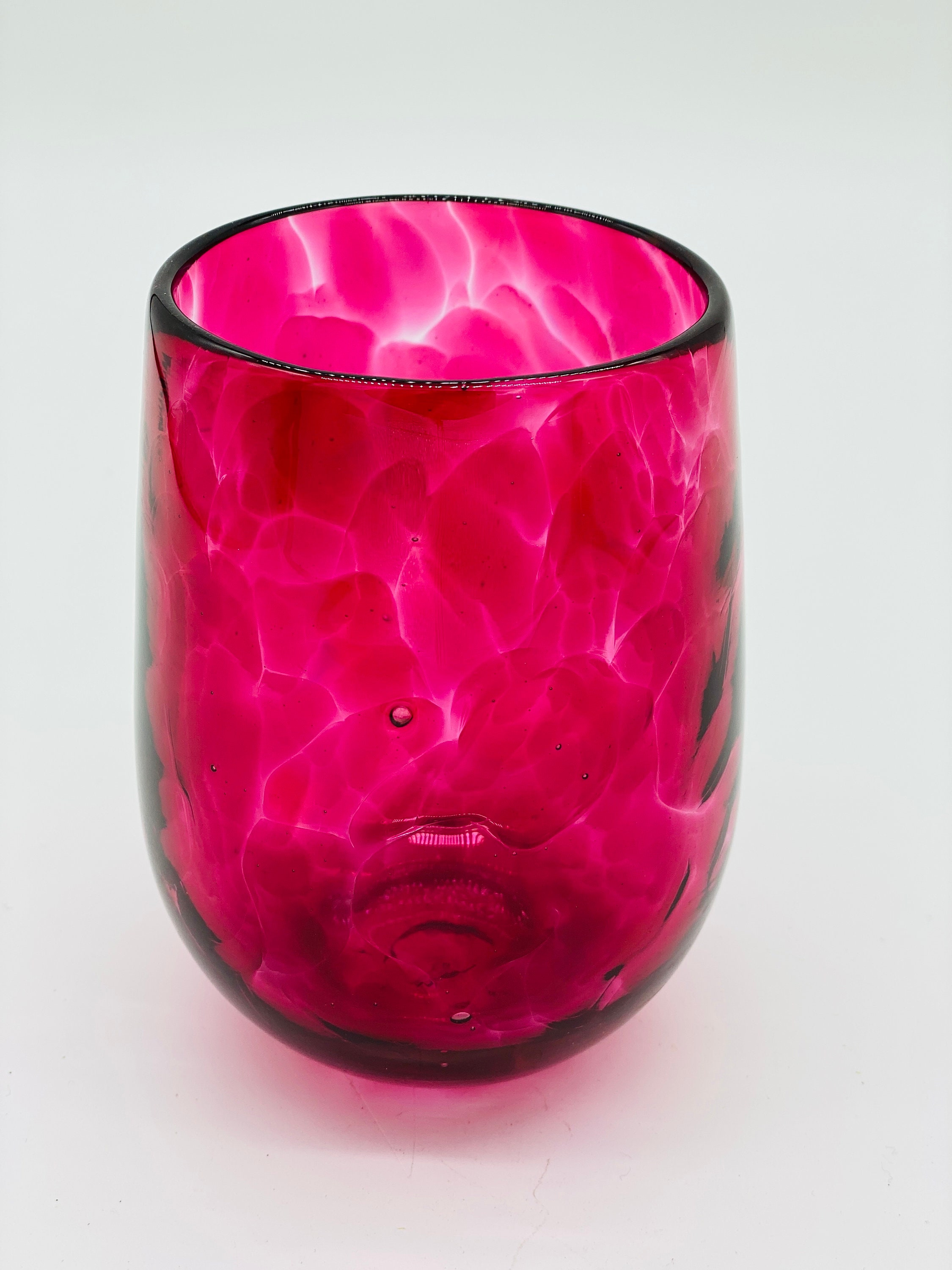 Hand Blown Glass: Hot Pink Stemless Wine Glass | Etsy