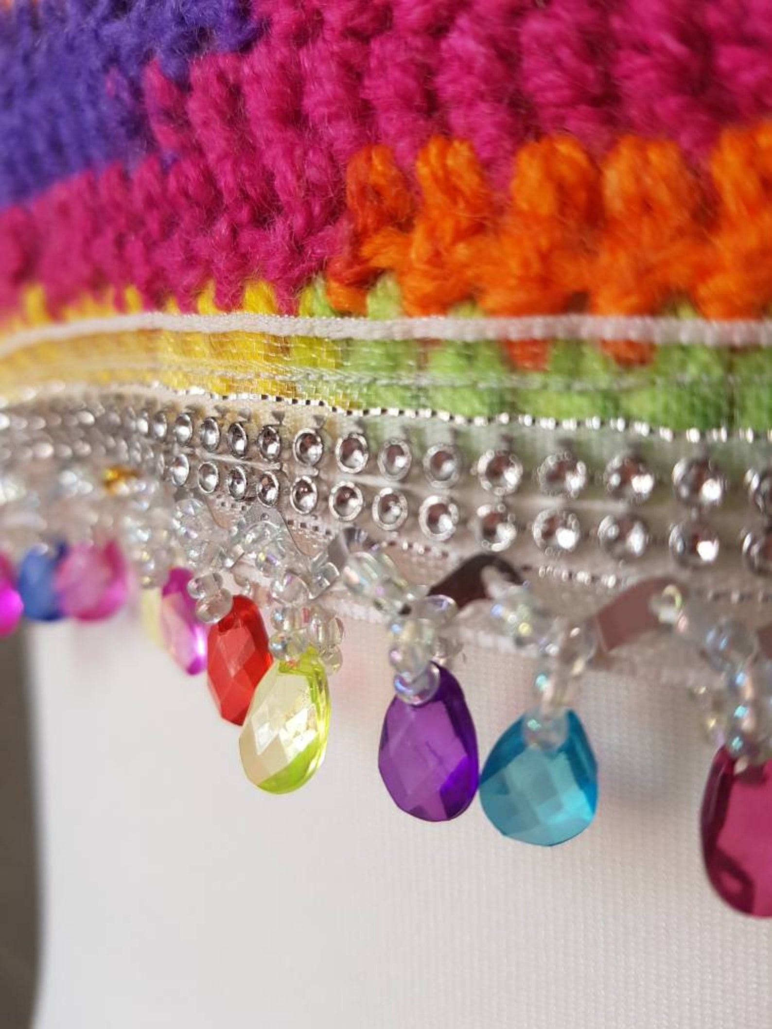 Handmade Rainbow Crochet Crop Bralette Top With Beaded Trim - Etsy