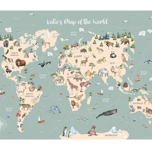 Watercolour World Map Animal Print Safari Nursery Decor Baby - Etsy UK