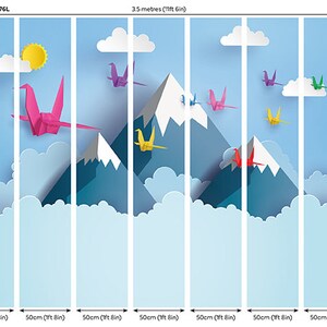 Origami Birds Wallpaper Mural, Origami Mountain Wallpaper, Childs ...