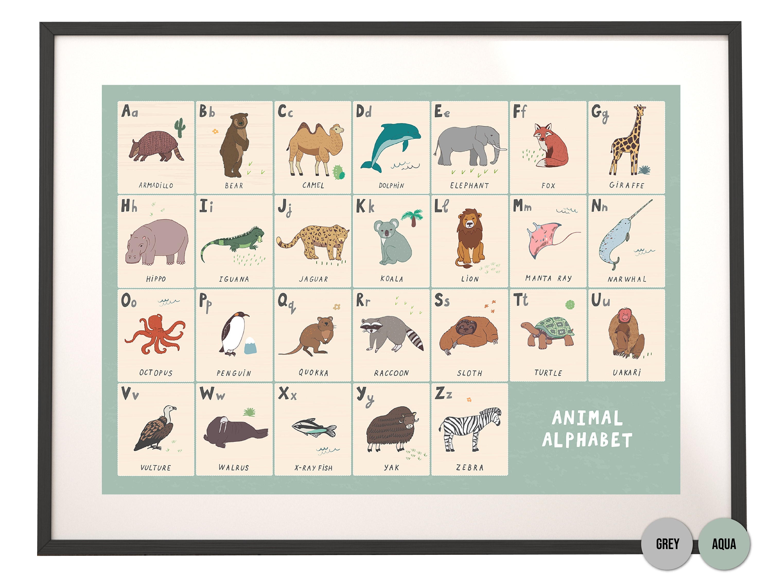 Animal Alphabet Personalised Cartoon Print Kid's | Etsy