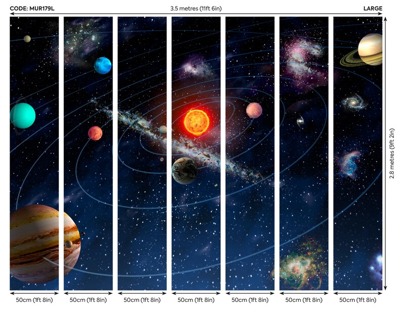 Solar System Planets Wallpaper Mural, Galaxy Universe Outer Space Kids ...