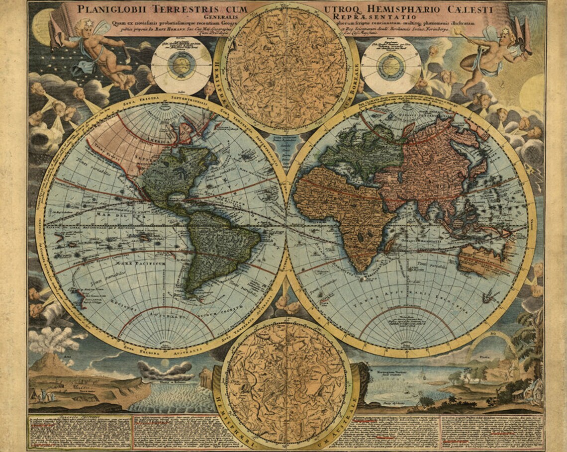 Old Nautical Navigation World Map Photo Wallpaper Wall Mural | Etsy UK