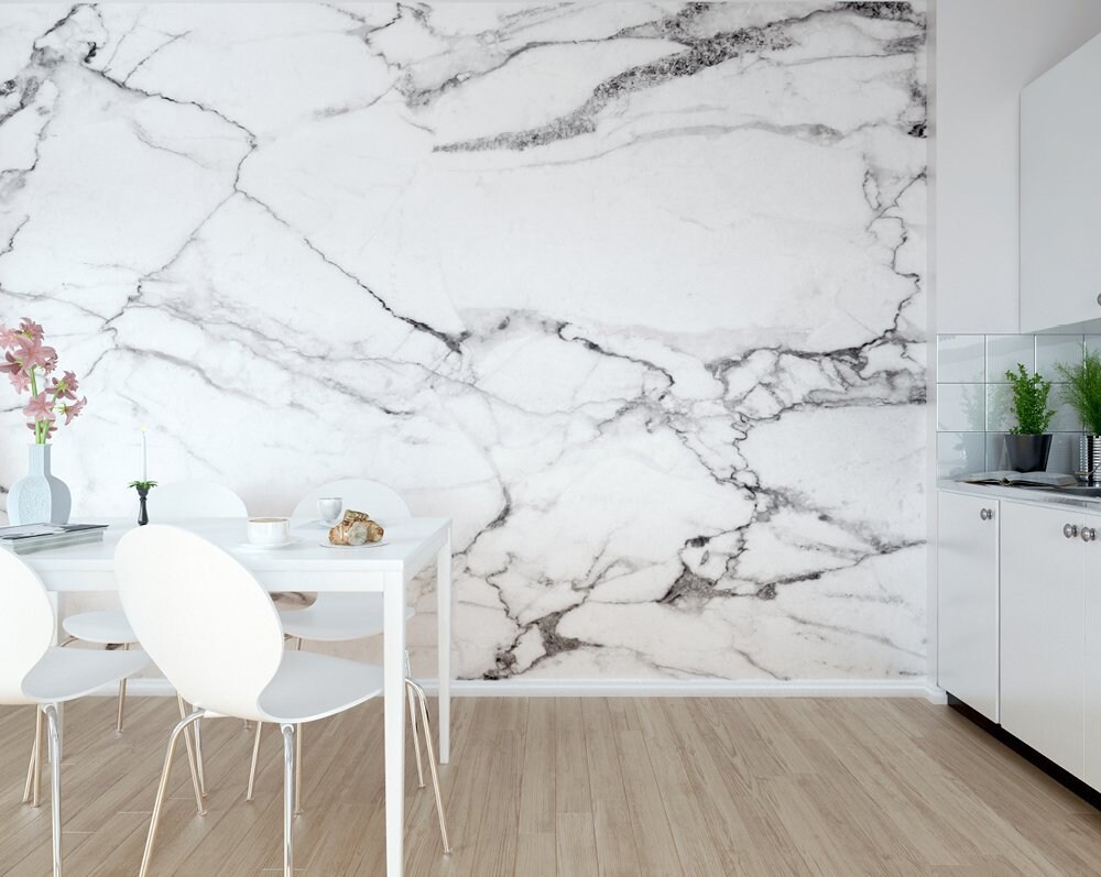 White Marble Wall Mural Marble Texture Wallpaper Decor | Etsy
