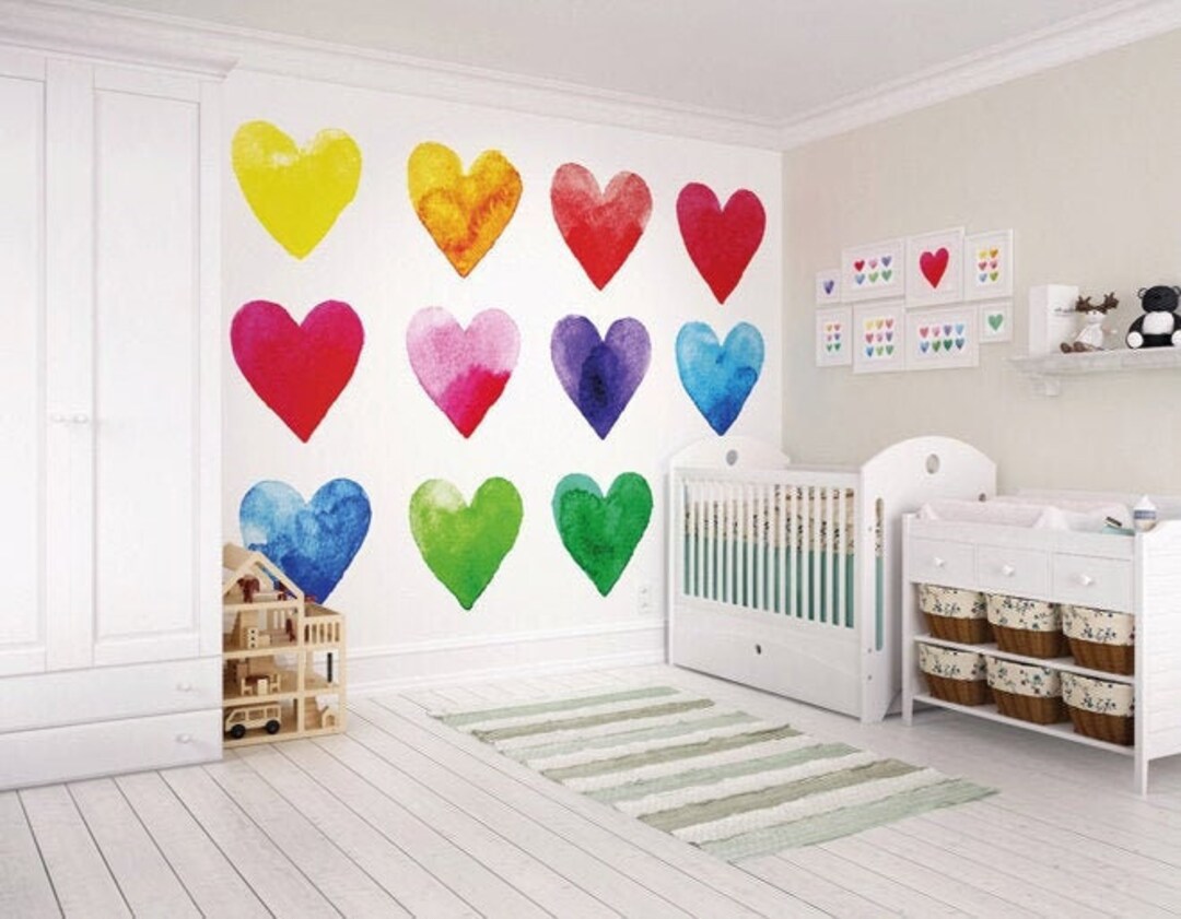 Love Heart Wallpaper Mural, Children's Colorful Rainbow Spectrum ...