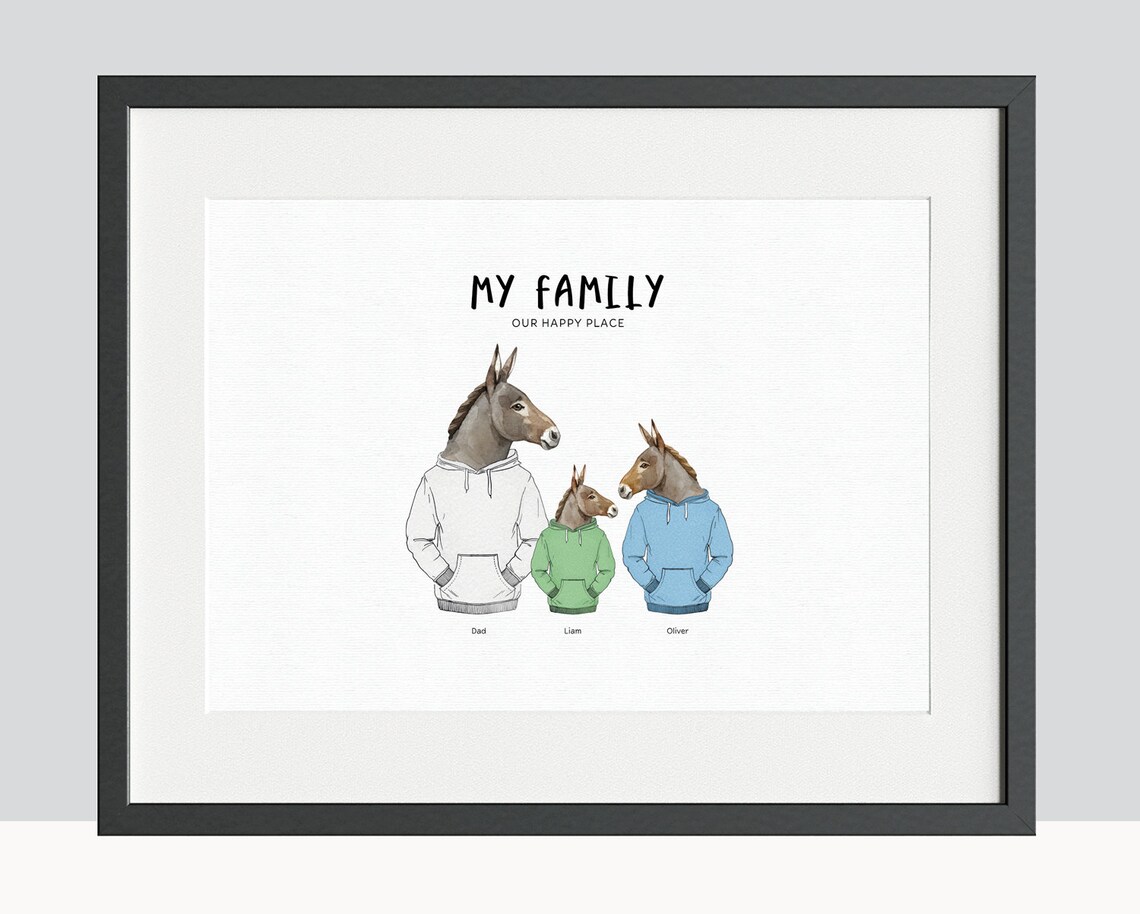 Donkey Family Portrait DIGITAL DOWNLOAD Print Personalised - Etsy UK