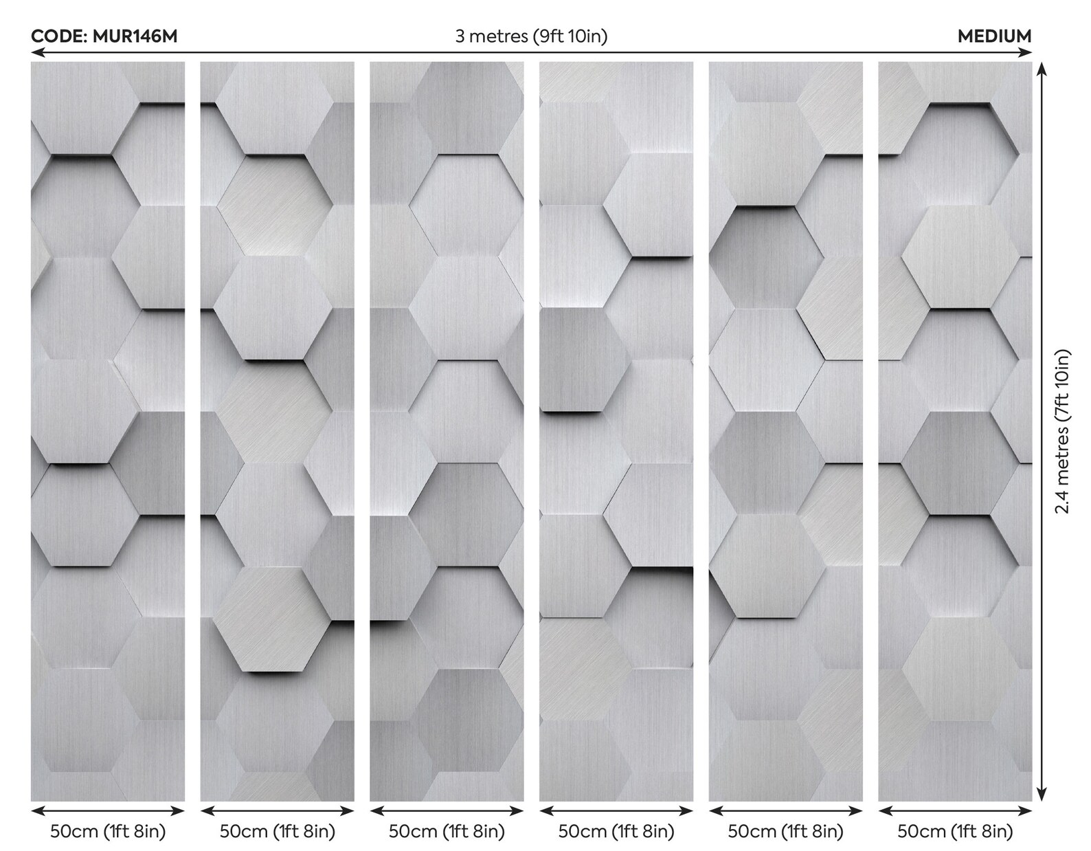 Metal Hexagons Abstract Wall Mural Metallic Grey Hexagon - Etsy UK
