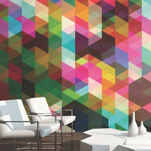 Geometric Multi Colour Wallpaper Mural, Geometric Colourful Shapes Wall ...
