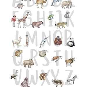 Animal Alphabet Nursery Print A to Z | Kid's Educational Grey Letter ...