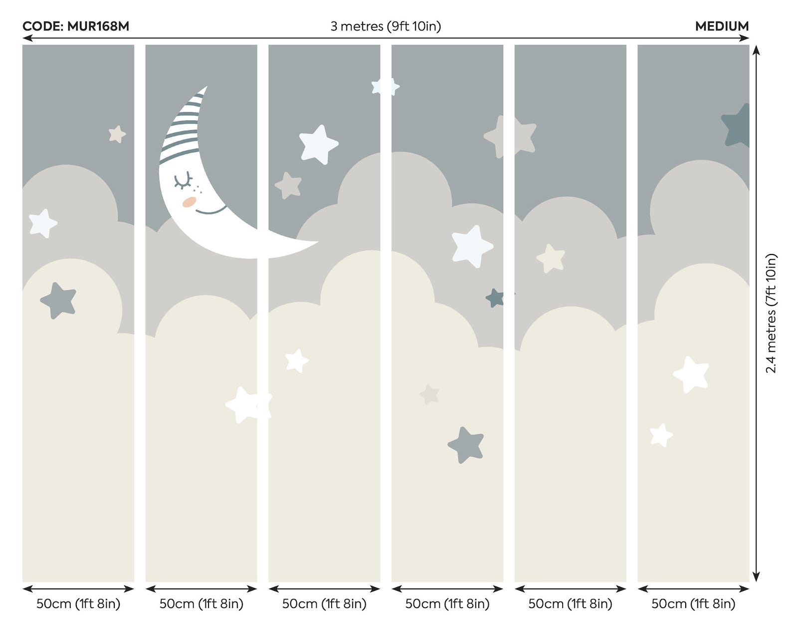 Nighttime Children's Sky Wallpaper Mural, Baby Nursery Moon & Stars ...