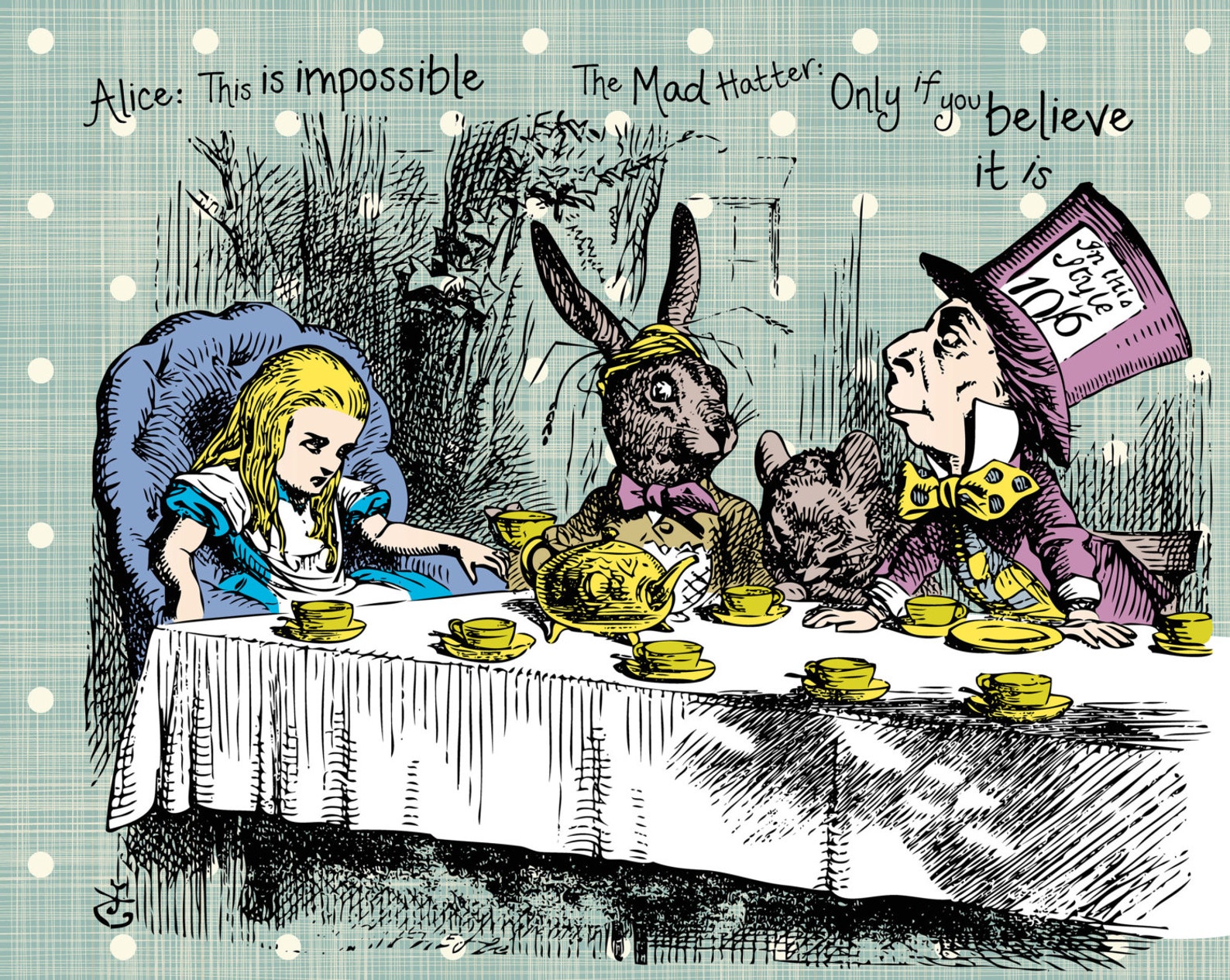Mad Hatter Tea Party Wallpaper Mural Alice In Wonderland Wall Etsy