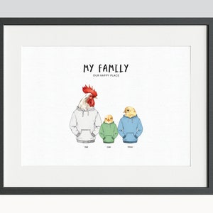 Chicken Family Portrait DIGITAL DOWNLOAD Print, Personalised Gift for ...
