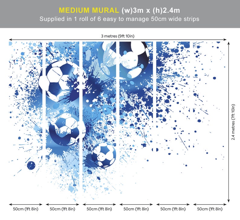 Football Splash Wallpaper Mural, Blue Football Room Decor Ideas ...