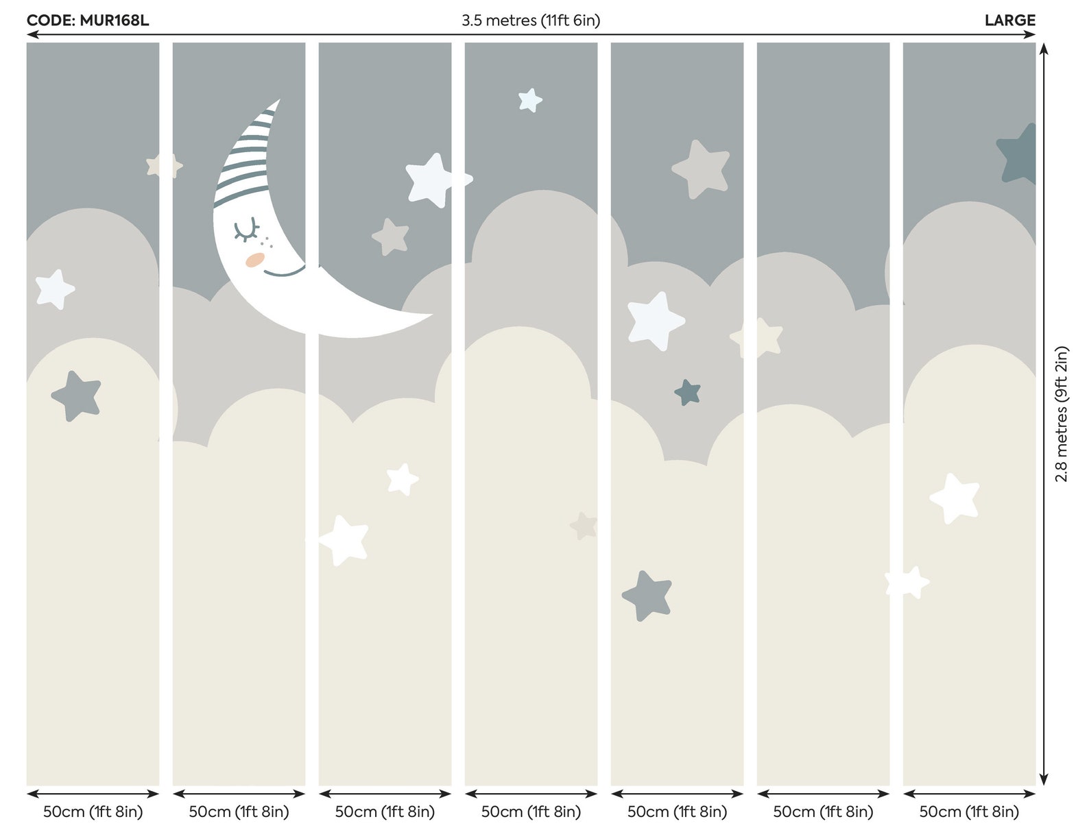 Nighttime Children's Sky Wallpaper Mural, Baby Nursery Moon & Stars ...