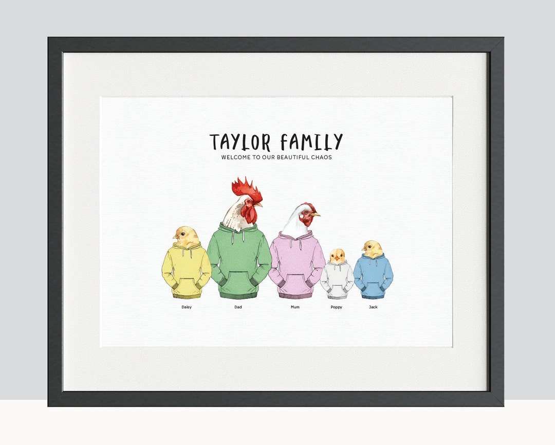 Chicken Family Portrait DIGITAL DOWNLOAD Print, Personalised Gift for ...