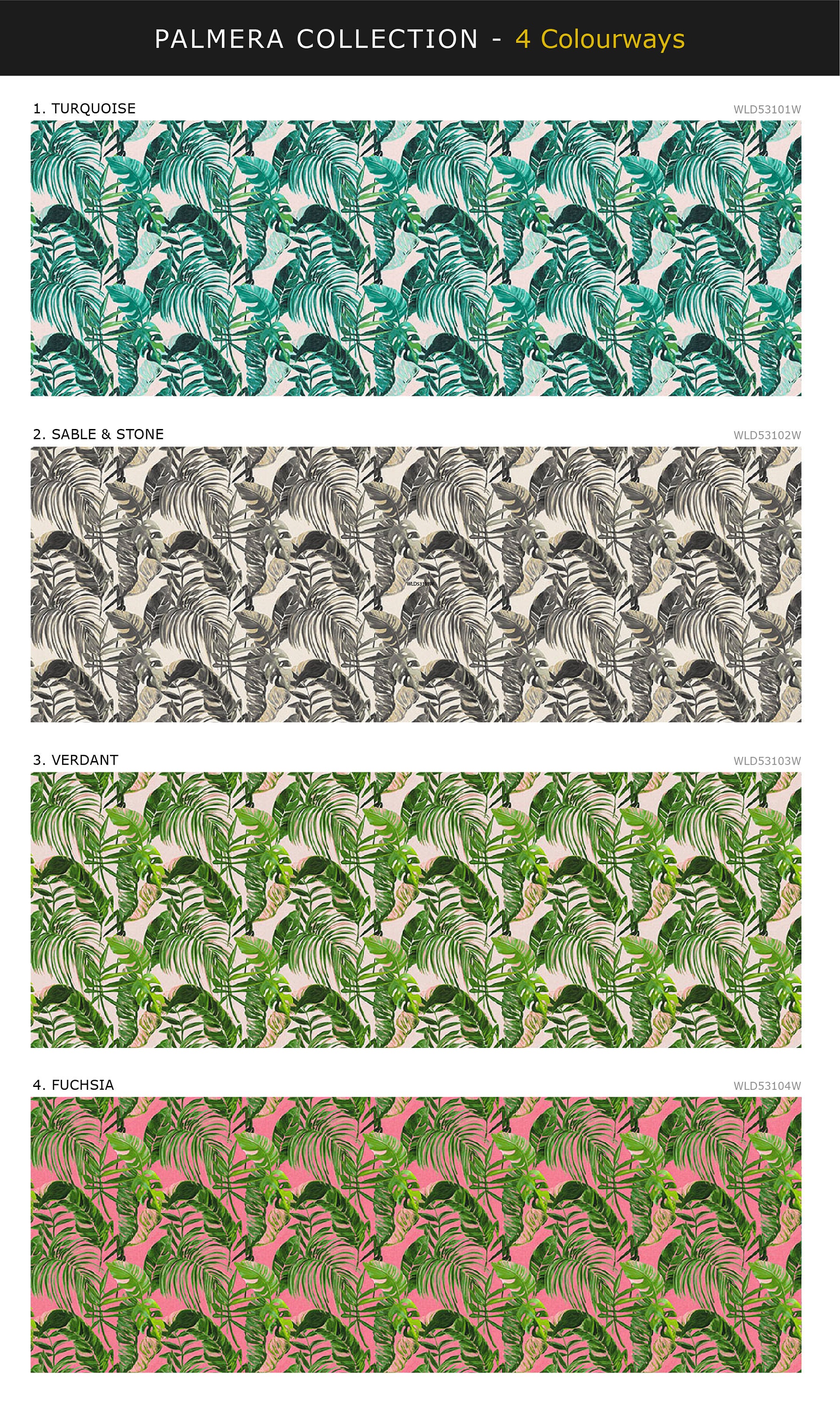 SAMPLE - PALMERA Wallpaper Collection, Tropical Green Palm Leaves ...