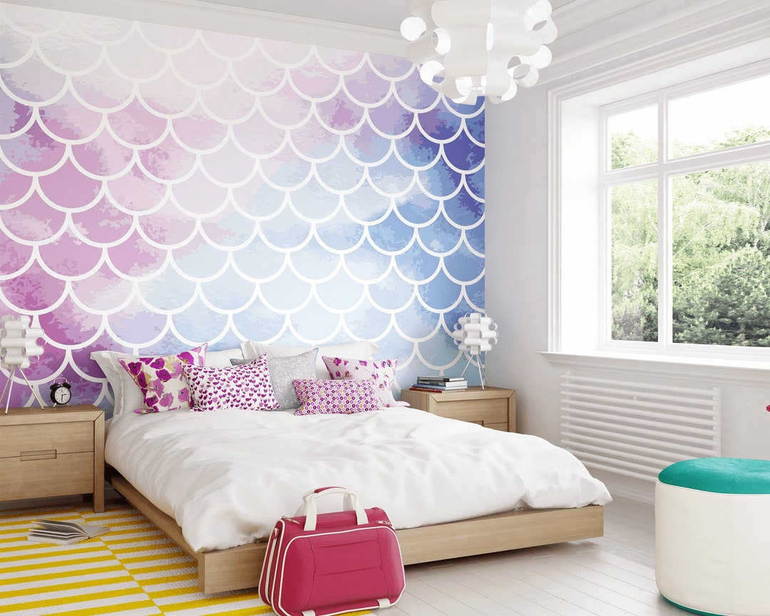 Mermaid Scale Wallpaper Mural, Mermaid Girls Bedroom Wall Art Decor ...