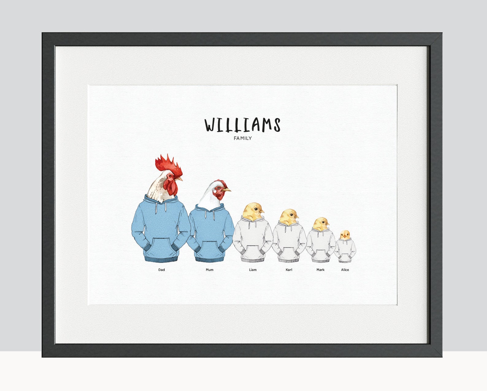 Chicken Family Portrait DIGITAL DOWNLOAD Print, Personalised Gift for ...