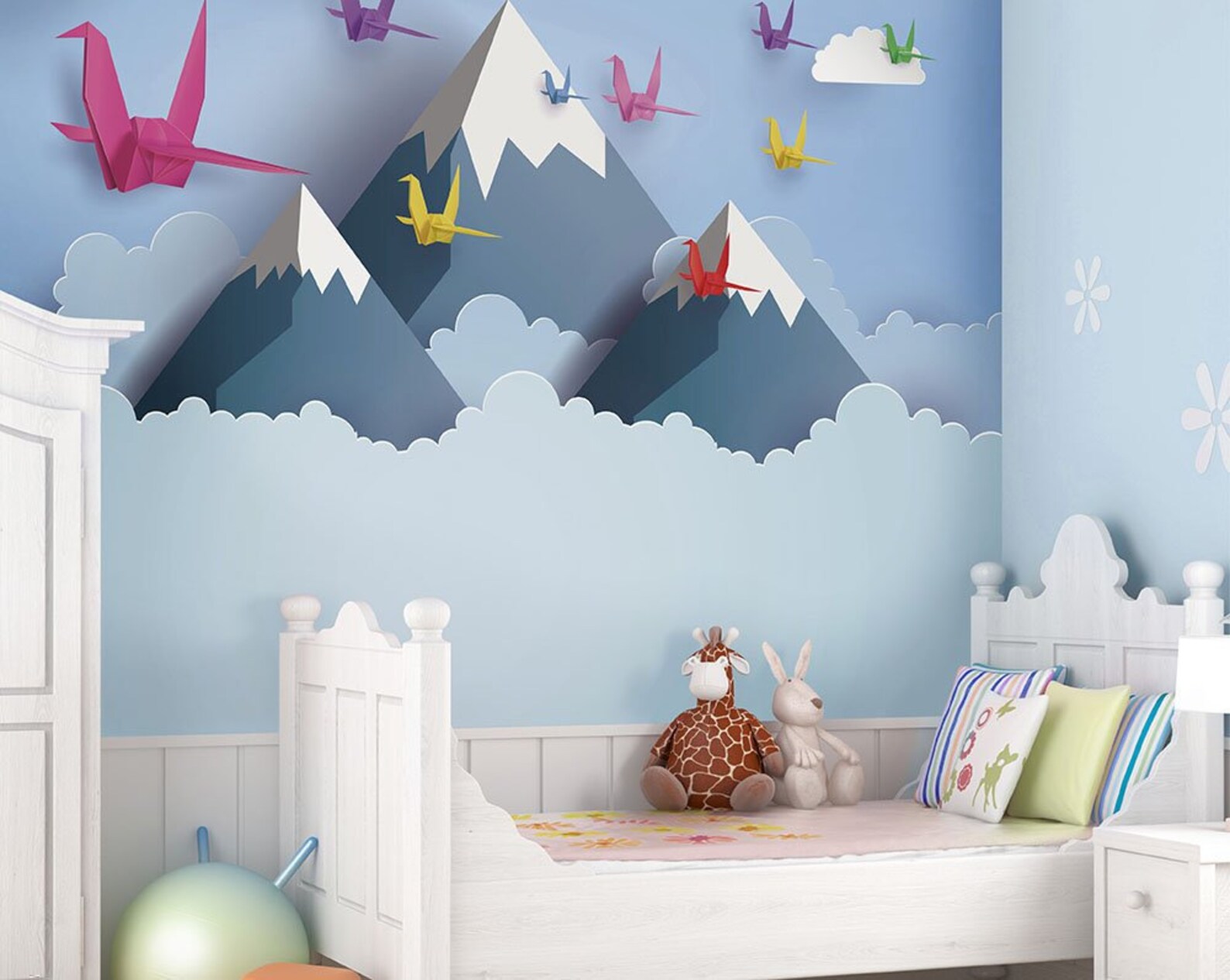 Origami Birds Wallpaper Mural Origami Mountain Wallpaper - Etsy