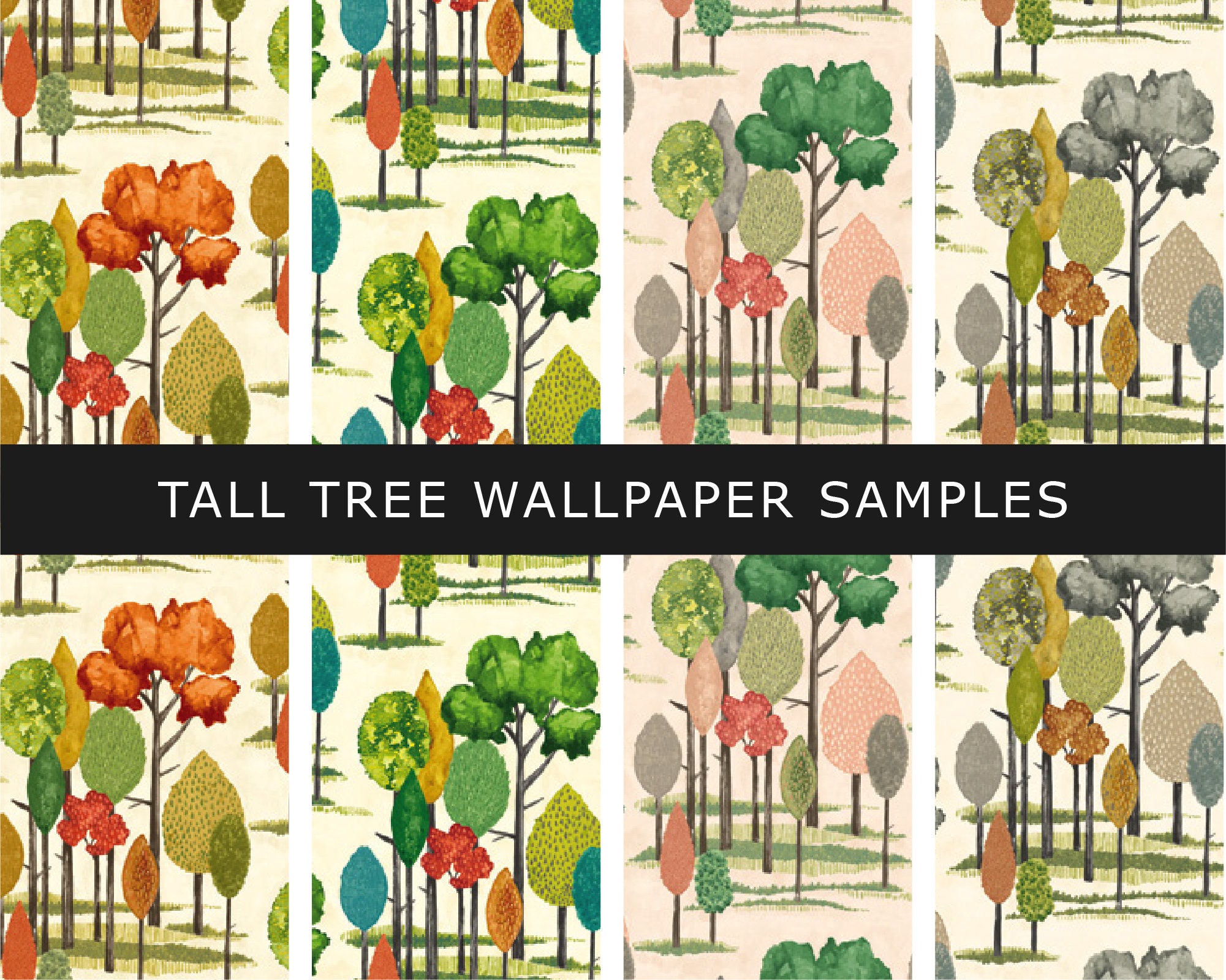 SAMPLE Tall Tree Wallpaper Collection Watercolour Forest - Etsy UK