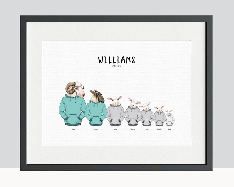 Sheep Family Portrait DIGITAL DOWNLOAD Print, Personalised Gift for Mum ...