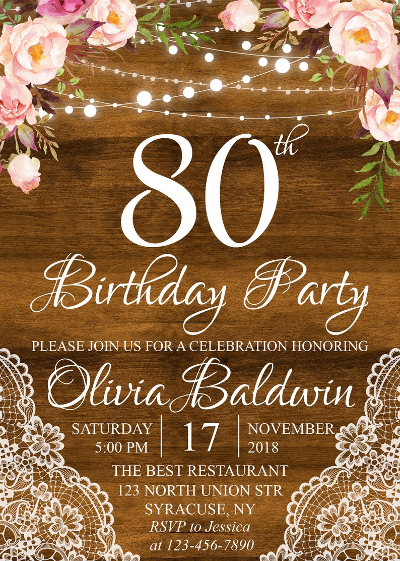80th Birthday Invitation 80th Birthday Invitation Any Age Birthday 