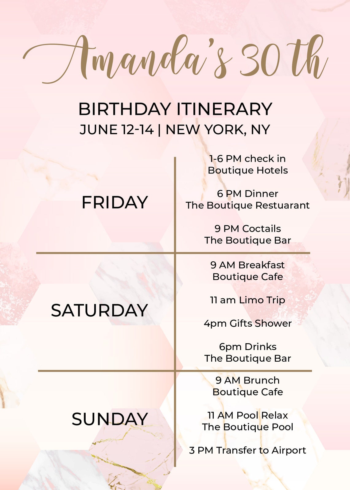 Editable Birthday Itinerary Template Yourself Editable Corjl Etsy