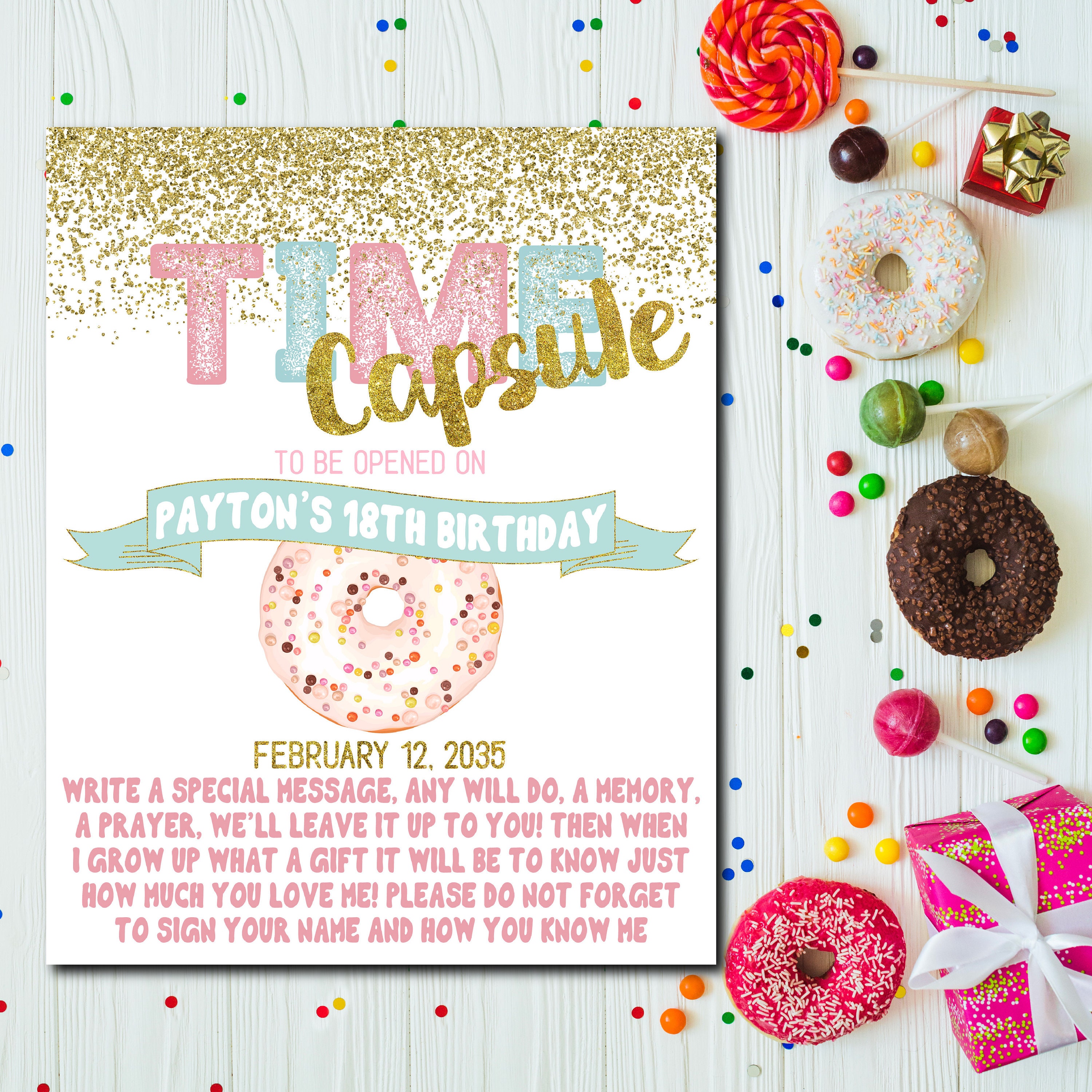 Time Capsule for Donuts 1st Birthday Invitation Time capsule | Etsy