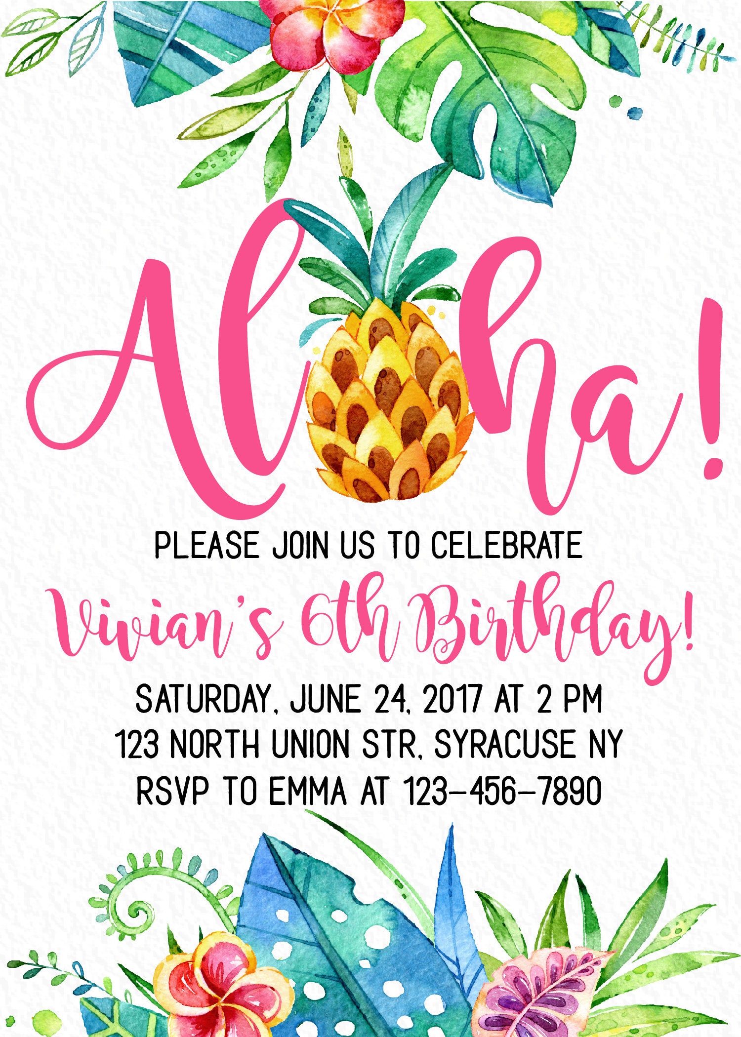 Aloha Birthday Invitation Hawaiian Birthday Invitation Luau Etsy