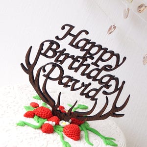 Happy Birthday Cake Topper, Birthday Party Cake Topper, Antlers Cake ...