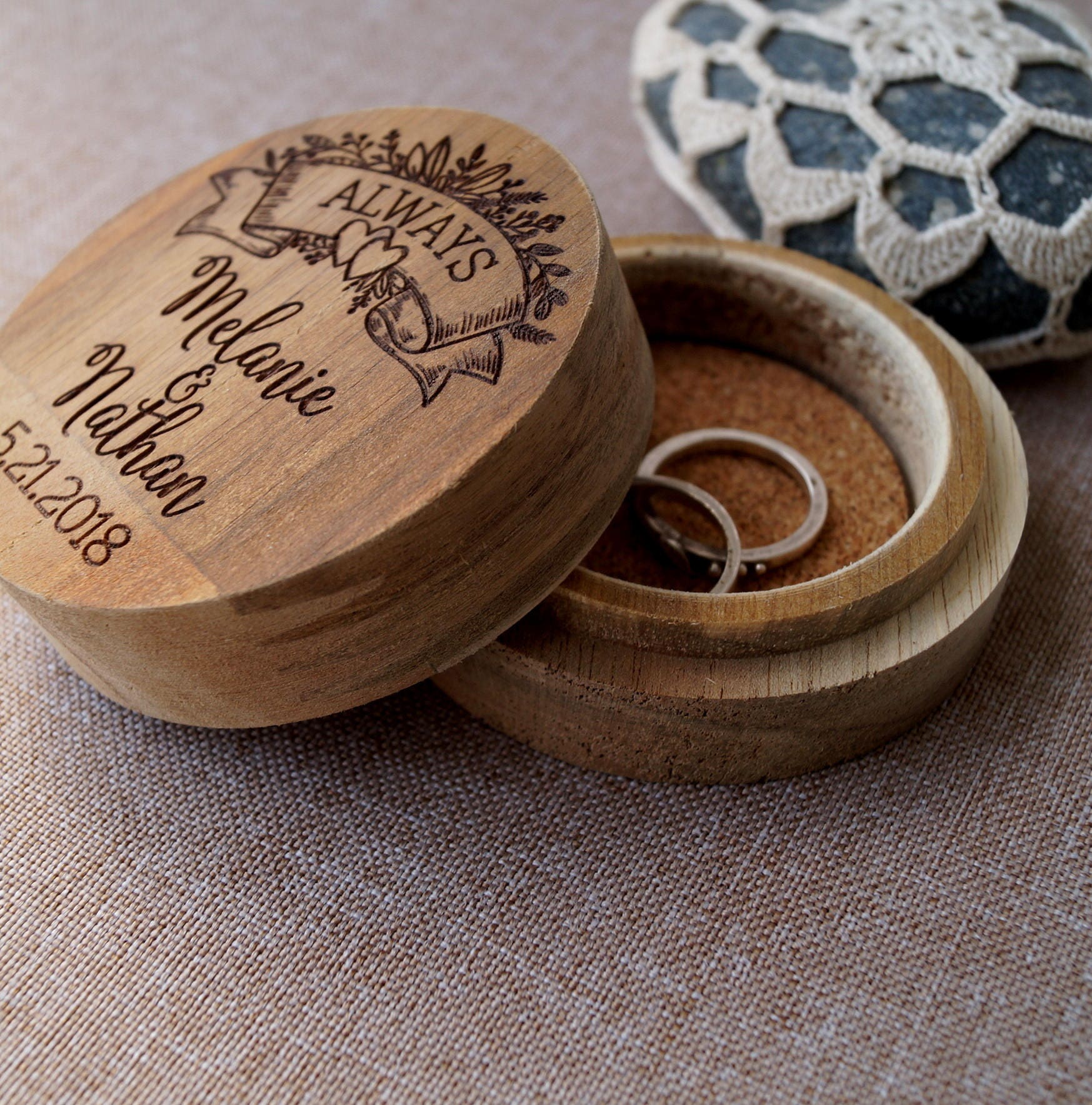 Rustic Wooden Ring Box, Personalized Ring Bearer Box, Wedding Rings Box ...