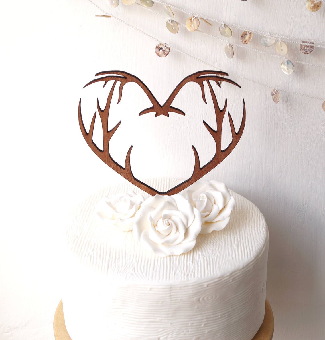 Antlers Heart Cake Topper, Wedding Cake Topper, Deer Antlers Cake ...