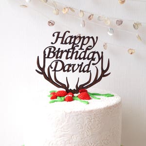 Happy Birthday Cake Topper, Birthday Party Cake Topper, Antlers Cake ...