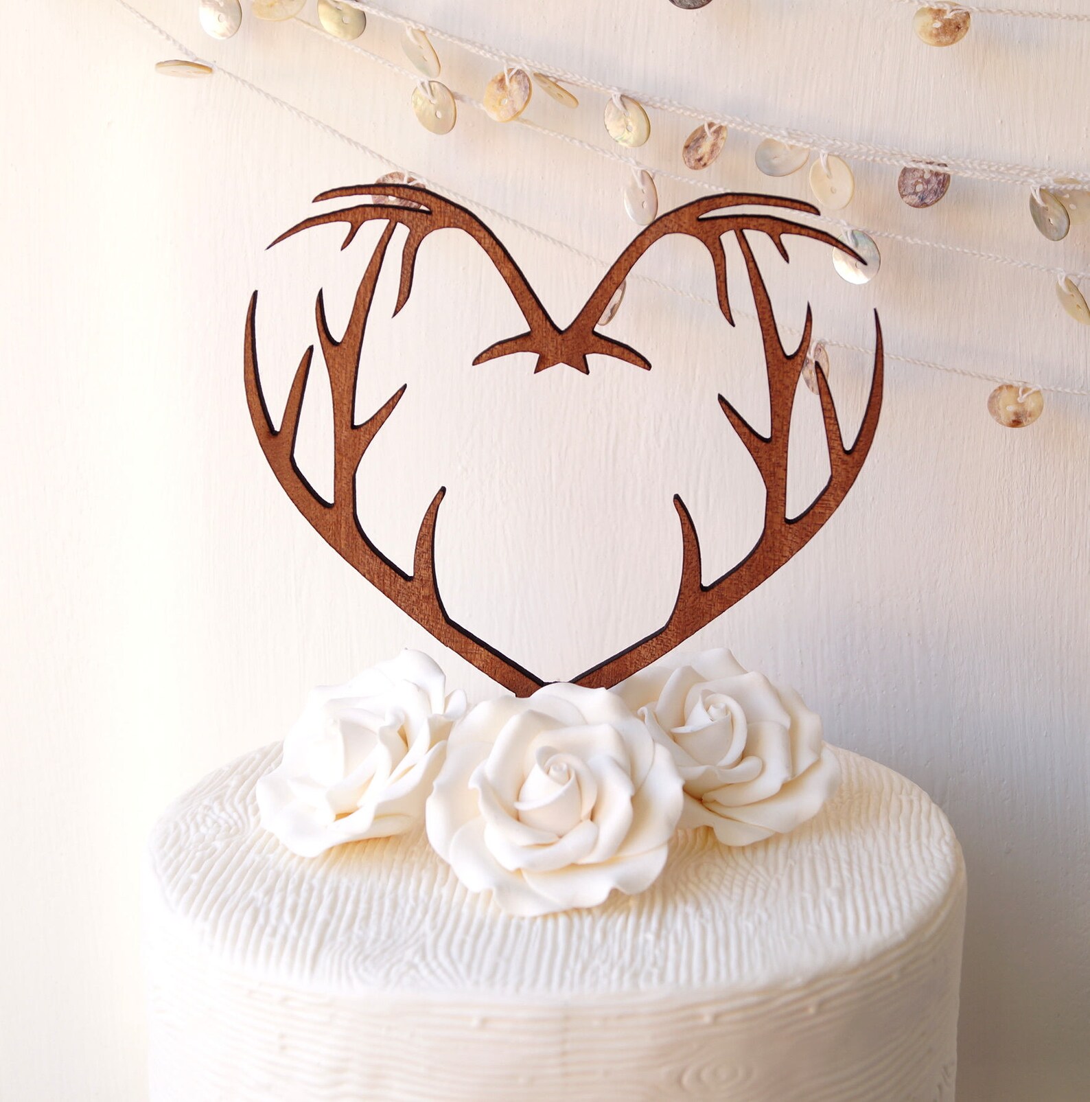 Antlers Heart Cake Topper, Wedding Cake Topper, Deer Antlers Cake ...