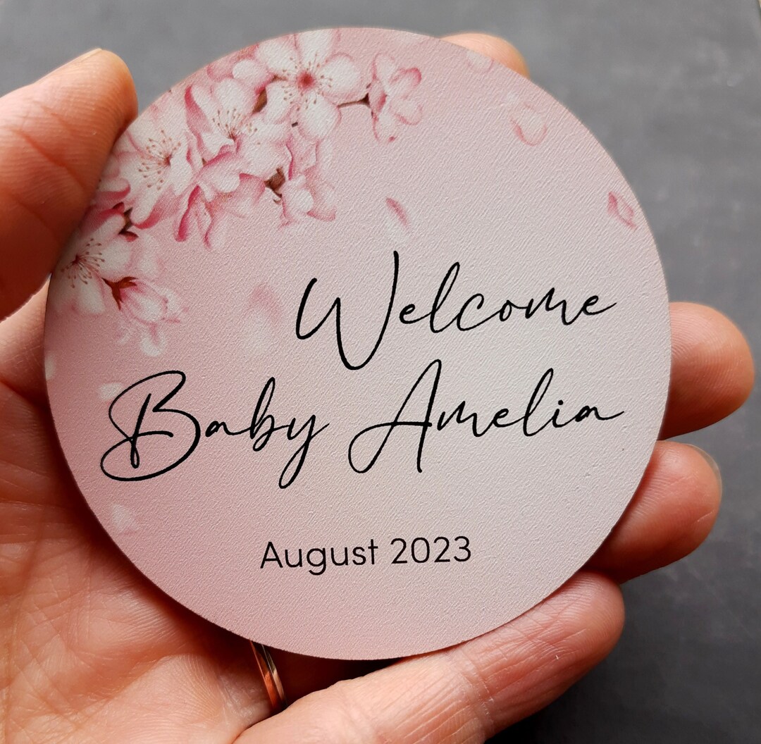 Baby Shower Favor Magnets for a Girl - Pink Cherry Blossoms Welcome ...